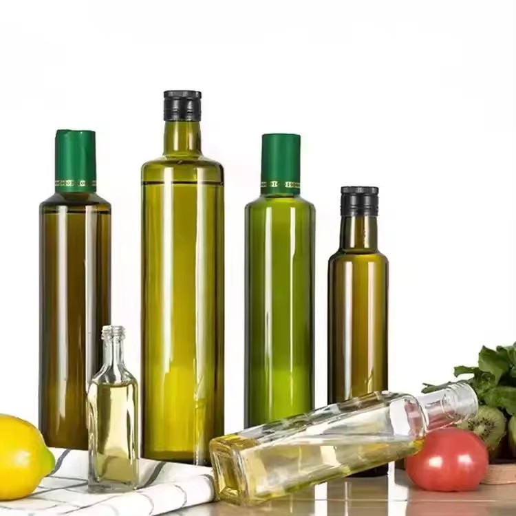 dark green edible olive oil bottle